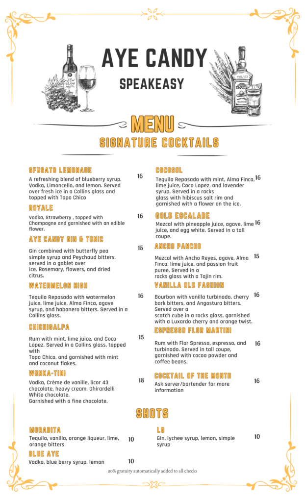 Menu - AYE Candy